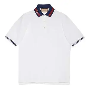 Gucci Cotton Piquet Polo With Interlocking G 'white Blue