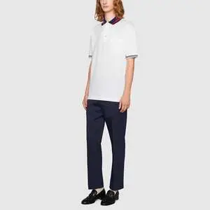 Gucci Cotton Piquet Polo With Interlocking G 'white Blue