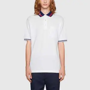 Gucci Cotton Piquet Polo With Interlocking G 'white Blue