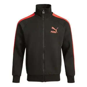 PUMA Black Knitted Stand-up Collar Track Jacket With Printed Logo