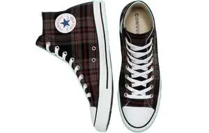 CONVERSE Chuck Taylor All Star High Top Sneakers With Plaid Pattern And World Peace Graphic - Black