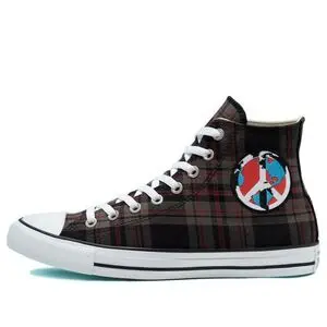CONVERSE Chuck Taylor All Star High Top Sneakers With Plaid Pattern And World Peace Graphic