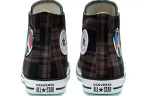 CONVERSE Chuck Taylor All Star High Top Sneakers With Plaid Pattern And World Peace Graphic