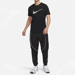 Nike Cartoon Pattern Large Logo Printing Round Neck Casual Short Sleeve Black