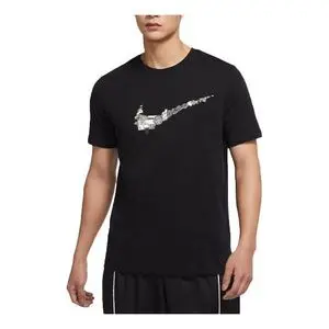 Nike Cartoon Pattern Large Logo Printing Round Neck Casual Short Sleeve Black - Multi-color