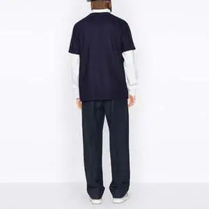 Dior Ss22 Embroidered Plain Weave Knit Short Sleeve Navy T-shirt - Blue