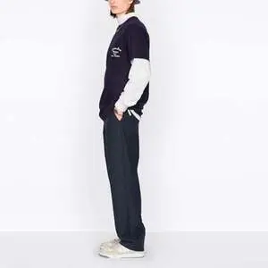 Dior Ss22 Embroidered Plain Weave Knit Short Sleeve Navy T-shirt