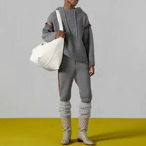 Gucci Wool Cashmere Hooded Sweater With Striped Detail - Grey