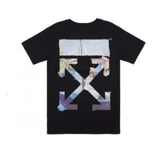 Off-White Oversize Painting Arrow Printing Cotton Round Neck Short Sleeve Loose Fit - Black