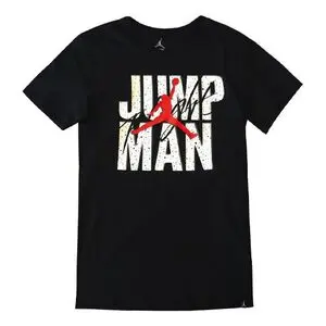 JORDAN Alphabet Pattern Loose Round Neck Short Sleeve - Black