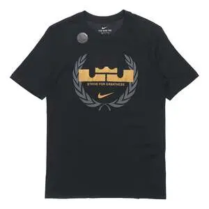 Nike Dri-fit Lebron Logo Round Neck Quick Dry Basketball Sports Short Sleeve - Black