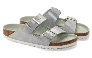 BIRKENSTOCK Arizona Vegan Microfiber Sandals - Silver/green