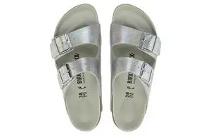 BIRKENSTOCK Arizona Vegan Microfiber Sandals - Silver/green