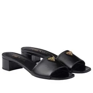Prada Saffiano Patent Leather Sandals - Black
