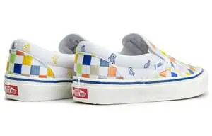 VANS Slip-on Low Top Sneakers With Woven Checkered Pattern - White/yellow/blue