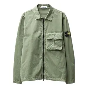 Stone Island Zip-up Shirt Jacket With Compass Patch - Green