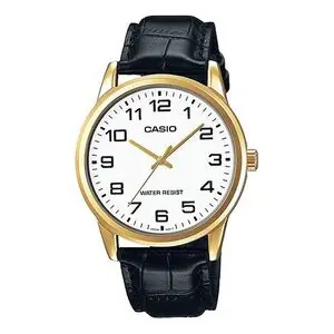 Casio Analog Quartz Watch With Leather Strap - Black