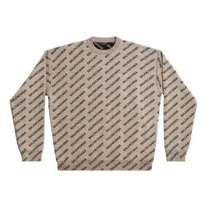 Balenciaga Allover Logo Fine Knit Sweater - Beige