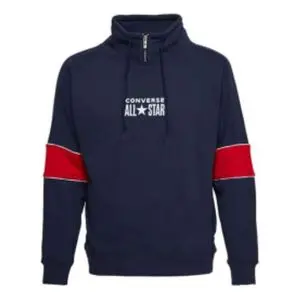 CONVERSE Chuck Taylor All Star Funnel Neck Quarter Zip Crew Sweatshirt - Navy/red