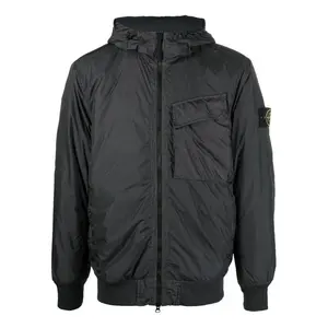 Stone Island Crinkle Reps Zip-up Jacket With Pocket Detail - Black