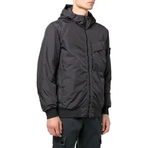 Stone Island Crinkle Reps Zip-up Jacket With Pocket Detail - Black