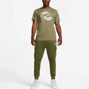 Nike Minimalistic Alphabet Logo Printing Casual Round Neck Short Sleeve Olive Green T-shirt - Default Color