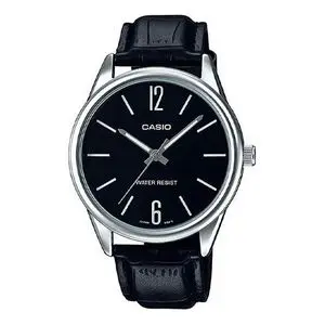 Casio Quartz Analog Watch With Leather Strap - Black