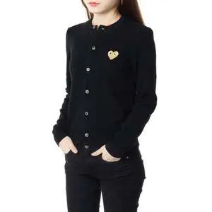 Play Comme Des Garcon Cardigan With Gold Emblem - Black