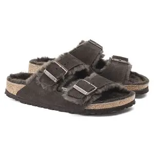 BIRKENSTOCK Arizona Shearling Suede Leather Sandals - Brown