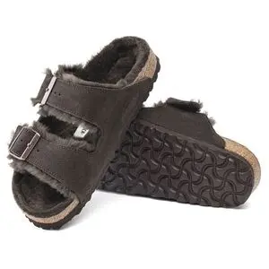 BIRKENSTOCK Arizona Shearling Suede Leather Sandals - Brown