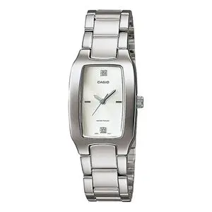 Casio Analog Quartz Watch With Metal Bracelet And White Dial - Silver