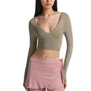 Nike X Skims Stretch Knit Wrap Long Sleeve Cropped Top - Dune