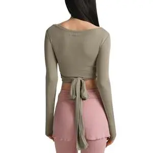 Nike X Skims Stretch Knit Wrap Long Sleeve Cropped Top - Dune