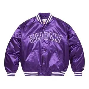 Supreme X Champion Ss26 Satin Varsity Jacket - Purple