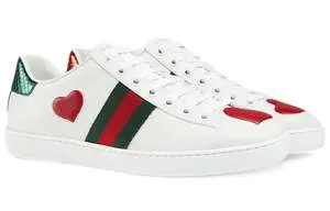 Gucci Ace Low Sneaker With Heart Detail - White