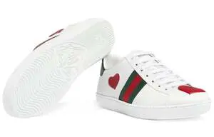 Gucci Ace Low Sneaker With Heart Detail - White