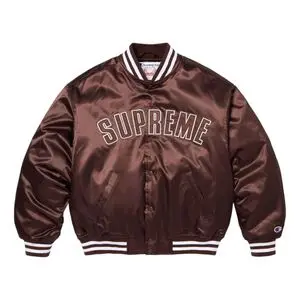 Supreme X Champion Satin Varsity Jacket - Brown