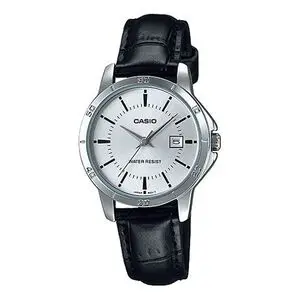 Casio Quartz Leather Strap Watch - Silver