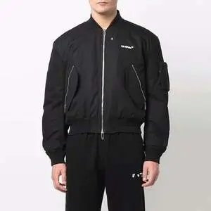 Off-White Black Printed Zipper Long Sleeve Bomber Jacket - Black/white