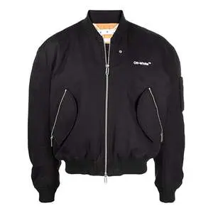 Off-White Black Printed Zipper Long Sleeve Bomber Jacket - Black/white