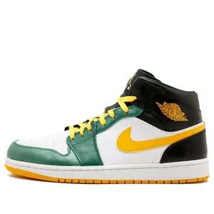 JORDAN 1 Mid 'sonics' Sneakers - Grg Grn/unvrsty Gld-white-blk