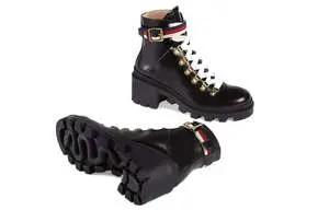 Gucci Sylvie Series Webbing Leather Ankle Boots - Default Color