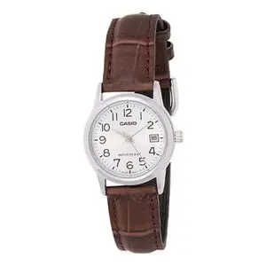 Casio Analog Quartz Watch With Leather Strap - White