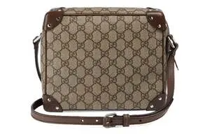 Gucci Monogram Shoulder Bag With Leather Detail