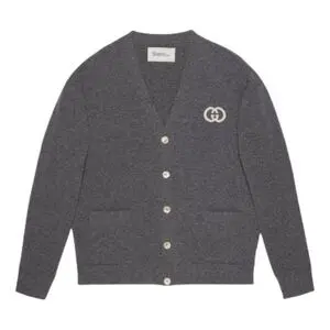 Gucci Knit Wool Cardigan With Interlocking G - Grey