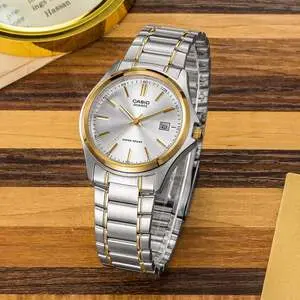 Casio Stainless Steel And Gold-tone Link Watch With Quartz Movement