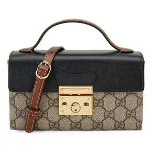 Gucci Padlock Metallic Logo Canvas Box Mini Handbag