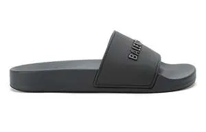 Balenciaga Embossed Logo Pool Slides - Black