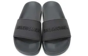 Balenciaga Embossed Logo Pool Slides - Black