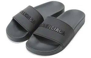 Balenciaga Embossed Logo Pool Slides - Black